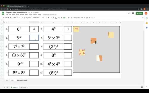 Exponent Rules: Self Checking Mystery Picture by Moving Towards Mastery
