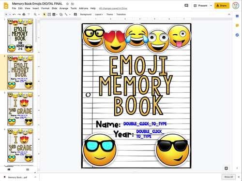 Digital Memory Book | Emoji Themed | Grade Level Covers for Grades 2-6