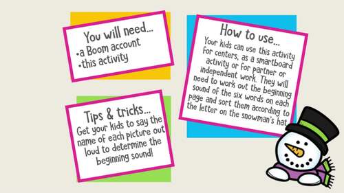 Beginning Sound Sorting Snowman Boom Cards Activity | Pre-K and ...