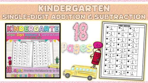Kindergarten Single-Digit Addition and Subtraction Practice Worksheets ...