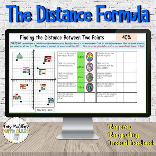 Distance Formula Self-checking Digital Activity | Distance Learning
