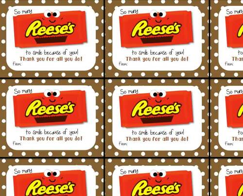 Cute Reeses Chocolate Teacher/ Staff Appreciation Treat Tag | TPT