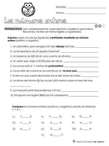NÚMEROS ENTEROS POSITIVOS Y NEGATIVOS│EJERCICIOS DE PRÁCTICA | TPT