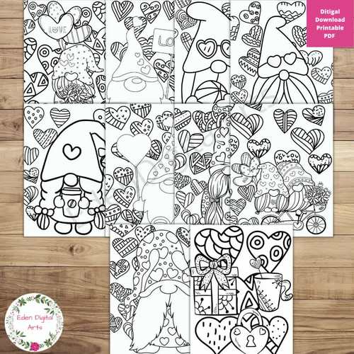 Doodle Hearts Valentine's Day Love Gnomes Coloring Pages Posters ...