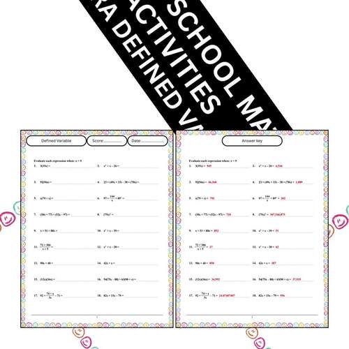 Back to School Algebra Activities | Defined Variable Practice With Key ...