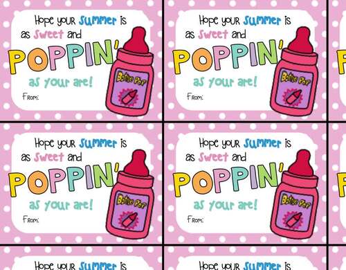 Bottle Pop End of Year Gift Tag- Hope your summer is as sweet and ...
