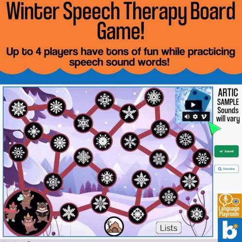 SH and CH Articulation Winter Board Game BOOM CARDS Speech Therapy Activity