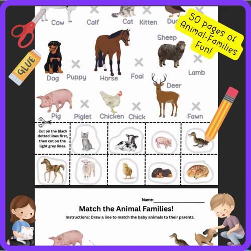 Animal Families: Baby & Adult Animal Matching Activities for K–2 & ESL