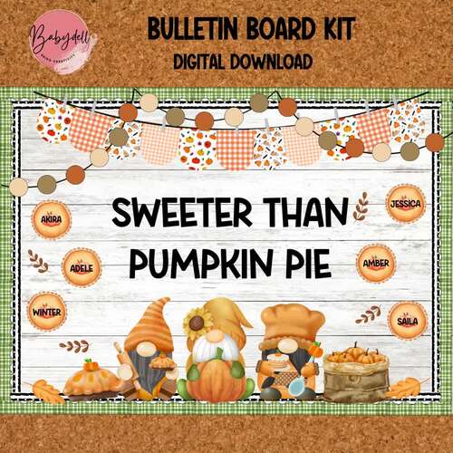 PreK-2nd Grade Fall Gnome Bulletin Board | Editable Thanksgiving Pie Decor