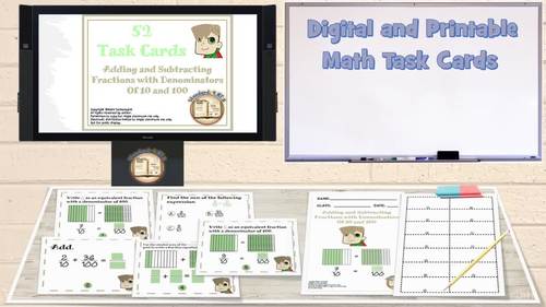 Adding Fractions with Denominators of 10 & 100 Task Cards by Math ...