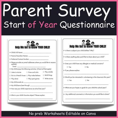Parent Questionnaire Back to School | Get to Know Your Child Beginning ...