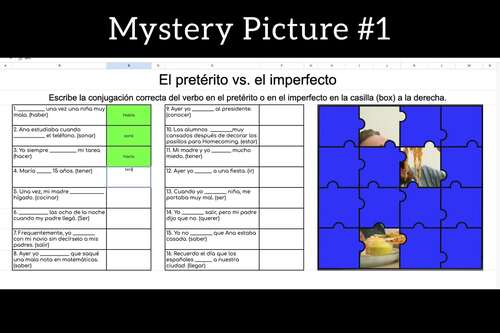PRETERITE VS. IMPERFECT DIGITAL MYSTERY PICTURE PUZZLES IN SPANISH