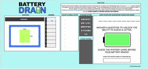 Area of Rectangles and Compound Figures Battery Drain Activity | TPT