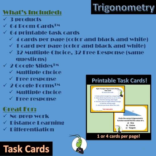 Trigonometry Right Triangle and Inverse Trig Task Card Bundle for Geometry