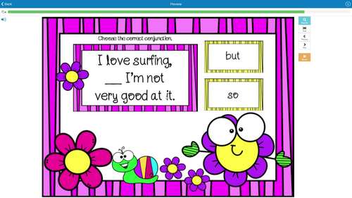 Spring Snails Conjunctions Grammar Boom Cards™ by The British Kitty