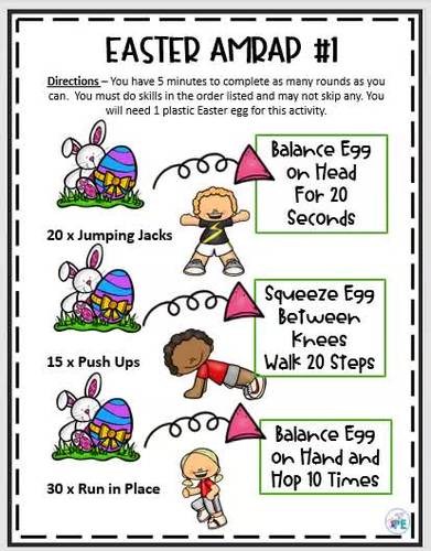Easter AMRAP Spring Warm Up for PE, Brain Breaks & Active Classrooms