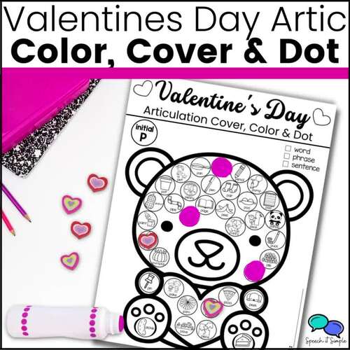 Valentine's Day Articulation Worksheets | No Prep | ALL SOUNDS | Dot Art
