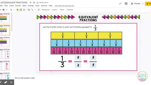 Equivalent Fractions with Models Digital Math Centers by Loving Math