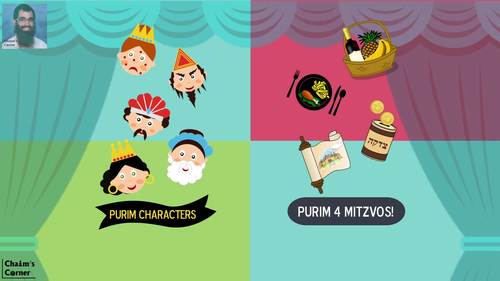 Purim Characters and 4 Mitzvos PowerPoint Game by Chaim's Corner