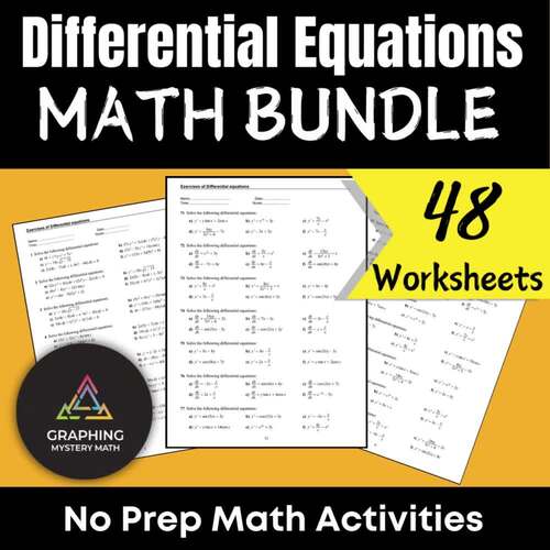 Math Bundle Solving Differential Equations (Calculus) 48 Worksheets ...
