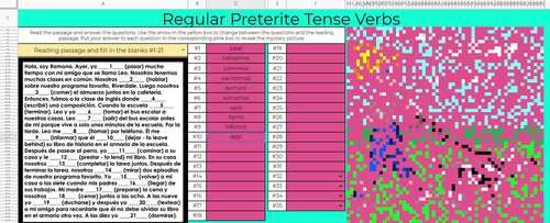 Regular Preterite Verbs Reading Comprehension Digital Mystery Picture