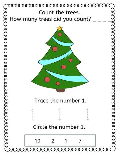 Christmas Winter PreK Kindergarten Match Counting Matching Tracing 1-20