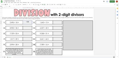 2-Digit Division Digital Math Mystery Puzzle Pixel Art | Valentine's ...