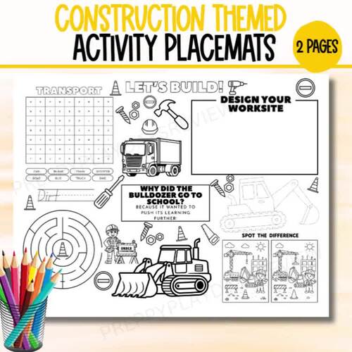 Construction Themed Puzzle Activity Pages / Puzzle Activity Placemat