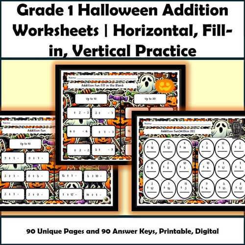 Grade 1 Halloween Math Addition Missing Addend Find the Sum Within 20 Pack