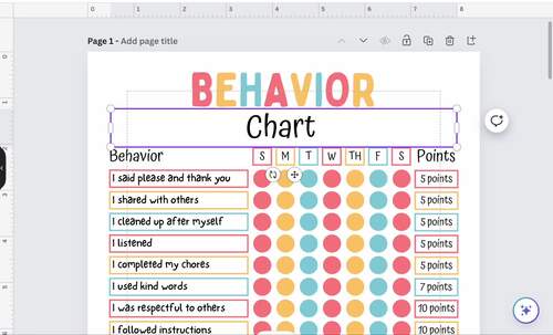 Behavior Chart For Kids | Reward Bucks | Printable & Editable Canva ...