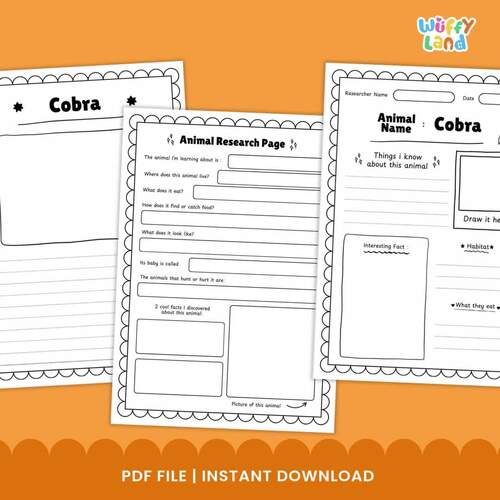 Cobra Research Project | Reptile Science Worksheets & Animal Report