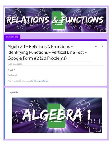 Algebra 1 - Relations & Functions (Vertical Line Test) Google Form #2