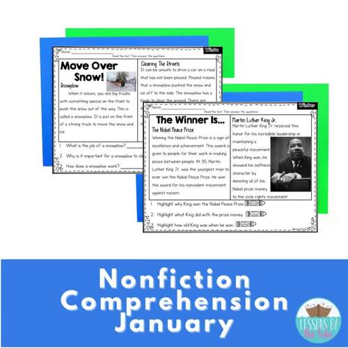 Winter Nonfiction Reading Comprehension Worksheets- January | TPT