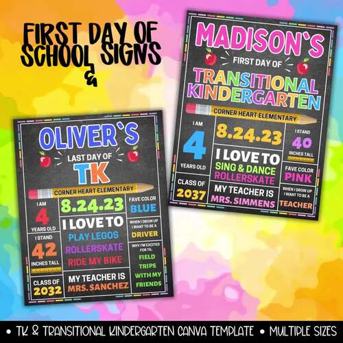 Back to School First Day of TK Sign, Transitional Kindergarten ...