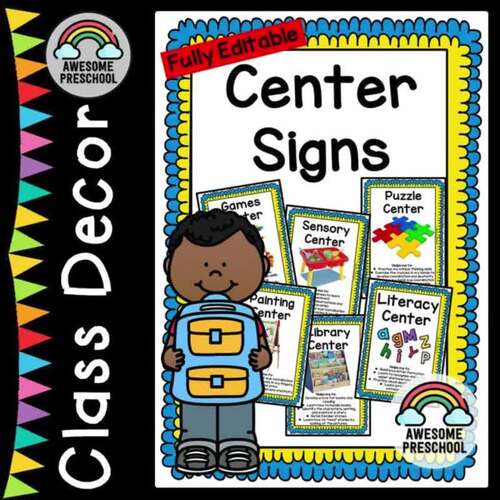 Editable Center Signs for Preschool | Learning Objectives for back to ...