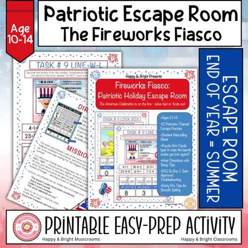 4th of July Escape Room for Middle School, Escape Activity Code Breaker