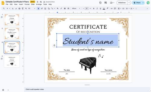 Editable and Printable Music Recital Certificate Award Customizable ...