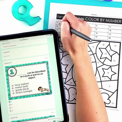 Forces and Motion Task Cards and Color by Number Activity (Google Forms)