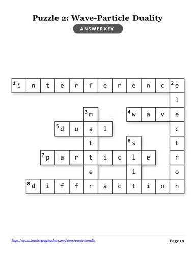 High School Physics Modern Physics & Quantum Crossword Puzzle With Word ...