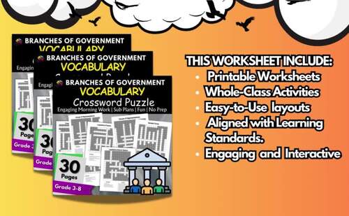 Branches of Government Crossword Puzzle Activities 4th,5th,6th,7th,8th ...