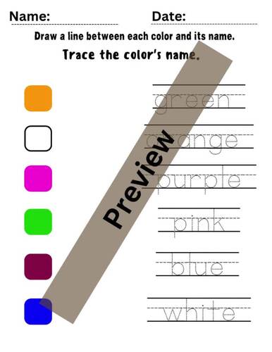 Trace the names of colors and place objects in the correct places