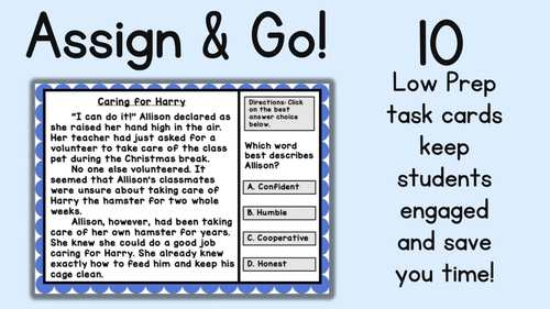 Character Traits Quiz - Character Traits Task Cards - Digital and Printable