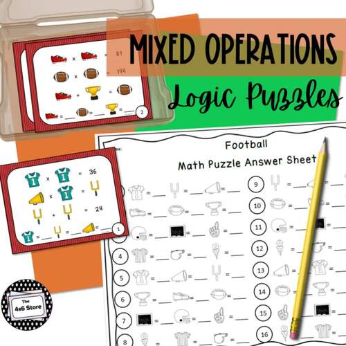 Football Math Logic Puzzle Enrichment Activity Mixed Operations Task Cards