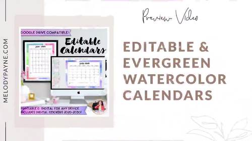 Editable Monthly Calendars - Portrait & Landscape Watercolor Classroom ...
