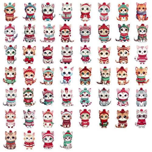 Cute Cat Christmas Clipart Bundle Set | 52 PNG Images | Holiday Kitty ...