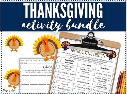 Acción de Gracias Thanksgiving Activities in Spanish Bundle by Profe Zulita
