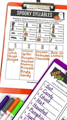 Halloween Activities for Reading Writing Letters Playdough CVC Word Mats