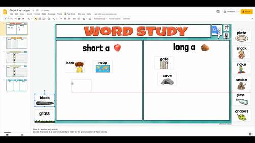 Digital Word Study | Vowels - Short A vs Long A | Google Slides | ESL
