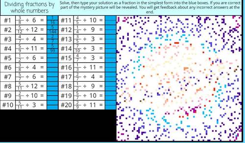Dividing Fractions by Whole Numbers 6th Grade Math Pixel Art Digital ...