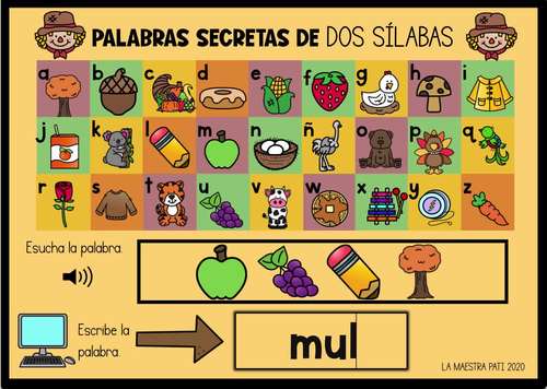 Boom Cards- Palabras de dos sílabas- El otoño by La Maestra Pati Bilingue